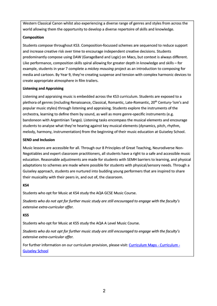 Music Development Plan 2024-25 - Curriculum - Guiseley School